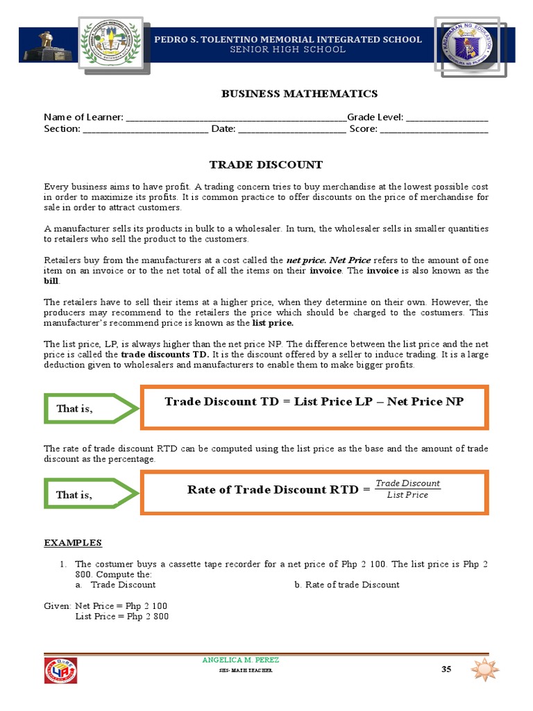 Week 4 - Module (Trade Discount) | PDF | List Price | Prices