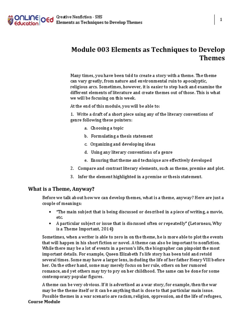Module 003 Elements As Techniques To Develop Themes: What Is A Theme ...