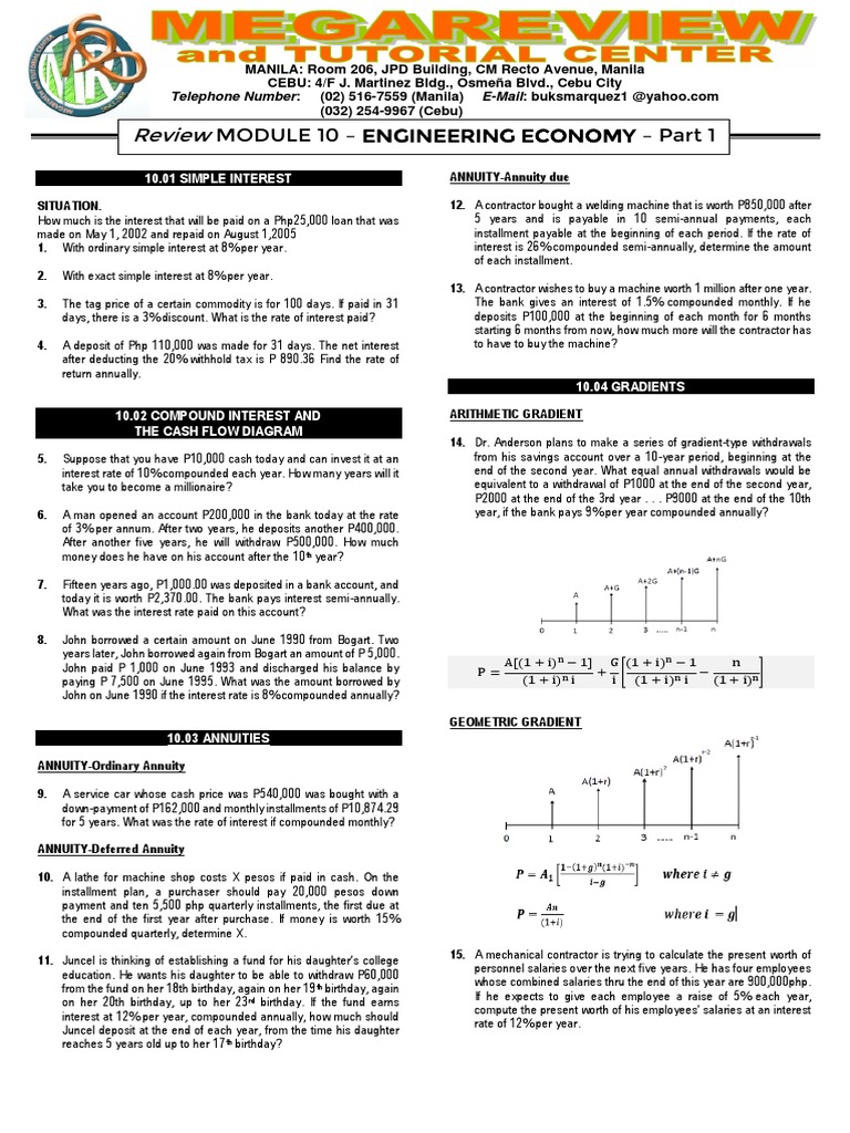 Review Module 10 Engineering Economy Part 1 | PDF | Interest | Present ...