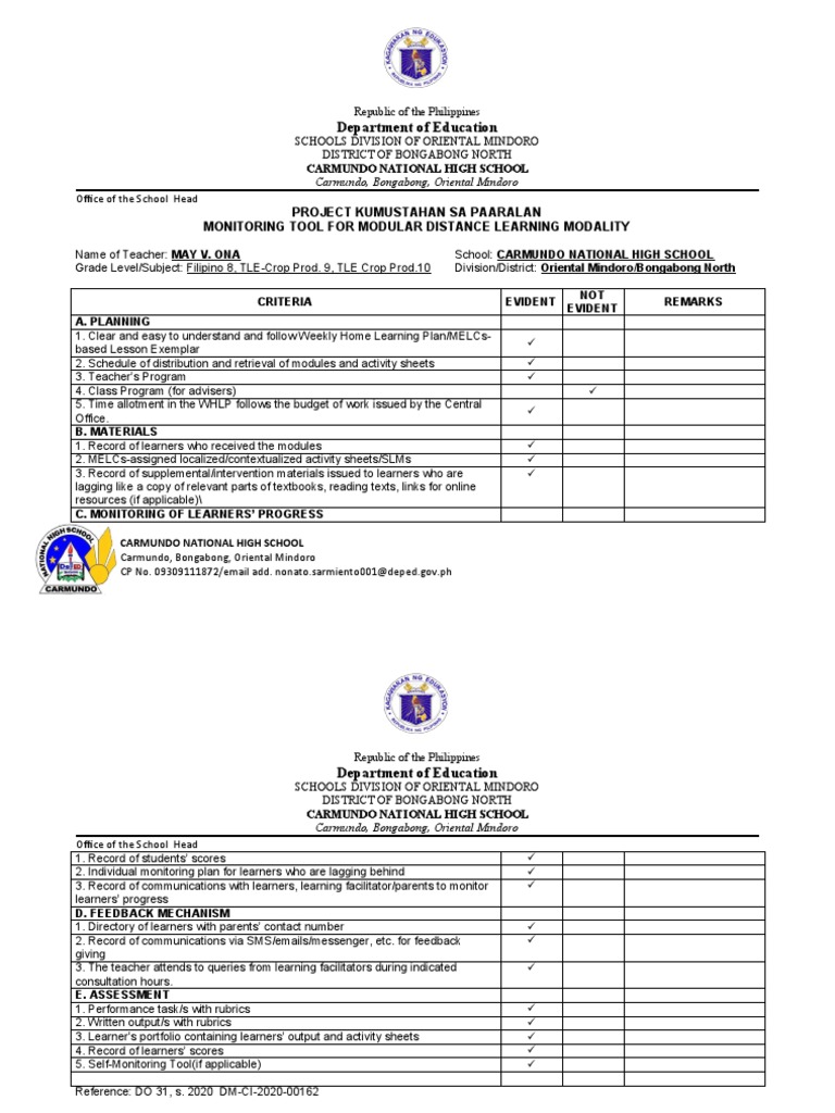 Department of Education: Project Kumustahan Sa Paaralan Monitoring Tool ...