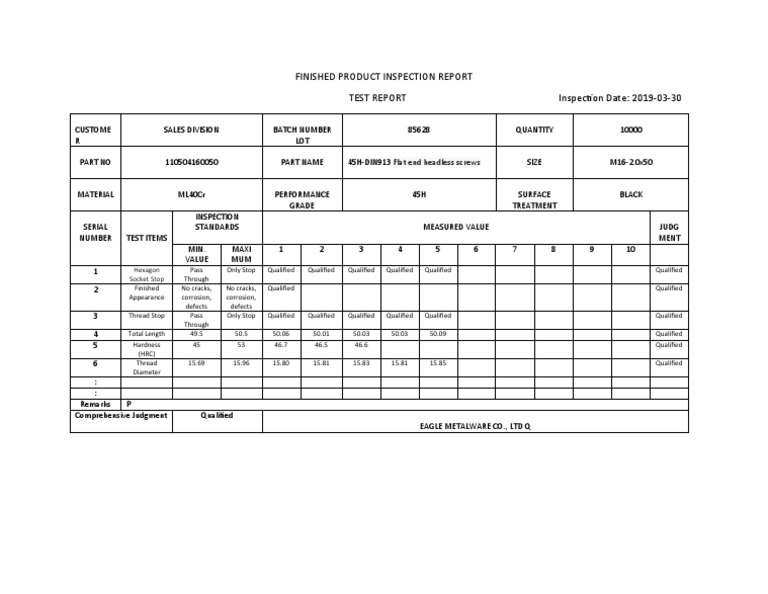 Finished Product Inspection Report | PDF | Tools | Mechanical Engineering