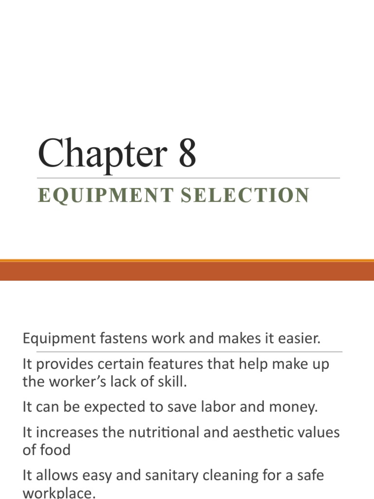 Chapter 8 Equipment Selection | PDF | Tableware | Domestic Implements