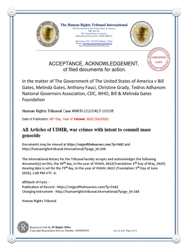 Human Rights Court Tribunals Bill GATES-et-al-ACCEPT-ACKNOWLEDGEMENT | PDF