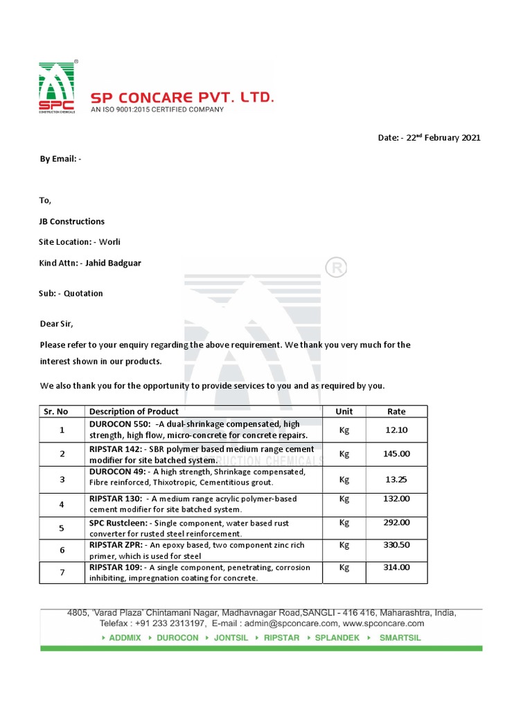 Quotation (JB Construction) | Download Free PDF | Concrete | Materials ...