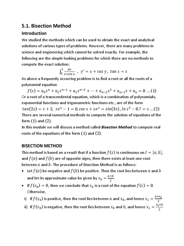 5 1 Bisection Method 2 Pdf Zero Of A Function Equations