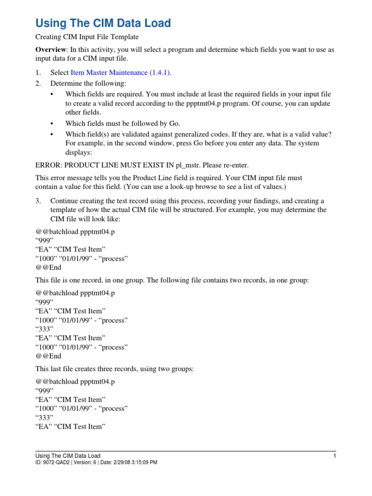 CIM Data Load Guide for QAD Users | PDF | Input/Output | System Software