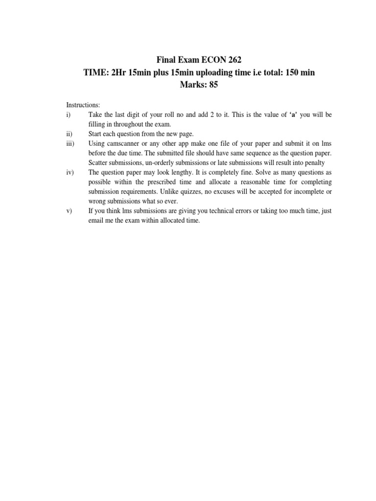 Final Exam Econ 262 Fall 2020 21 Pdf Economics Economies