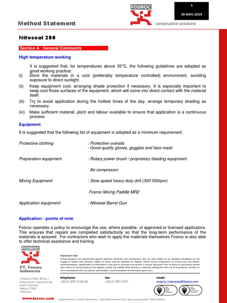 Nitoseal 280 Method Statement | PDF | Specification (Technical Standard) | Materials
