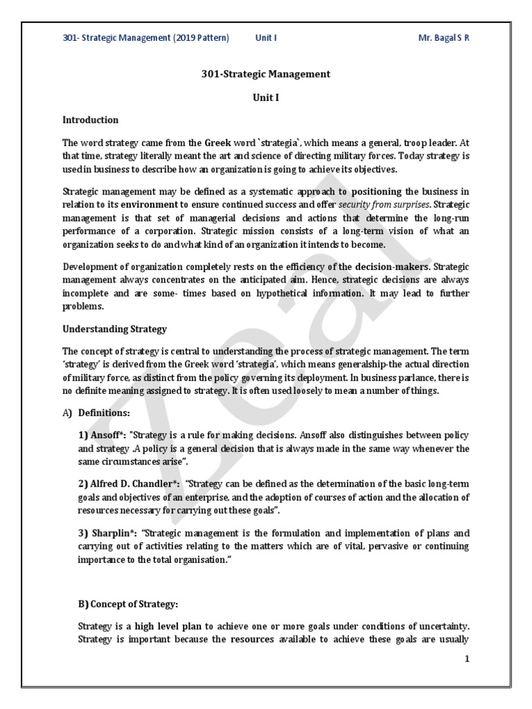 Strategic Management Unit I Overview | PDF | Strategic Management | Performance Indicator