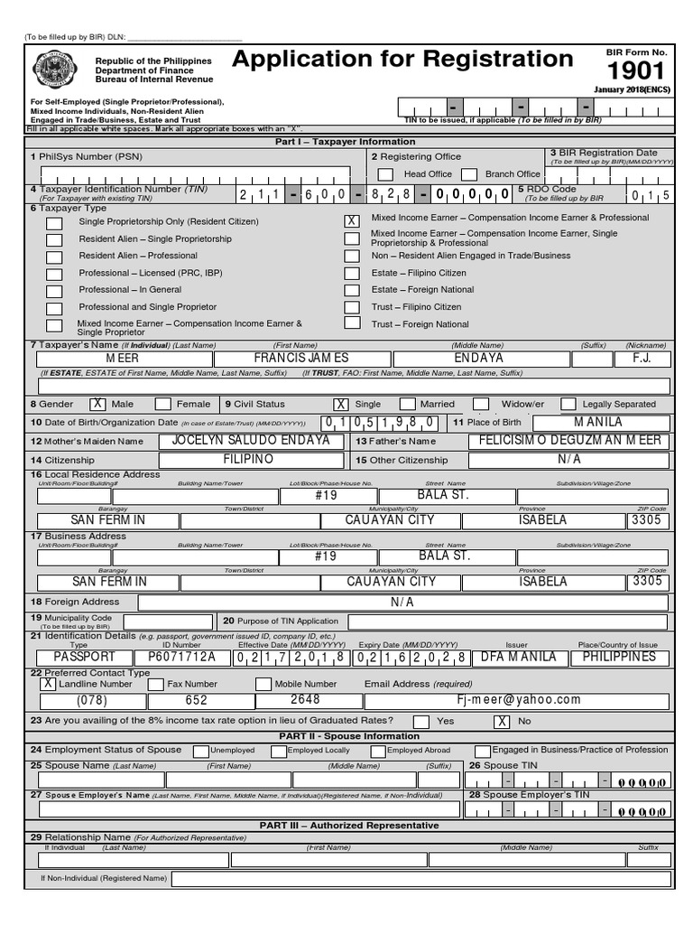 Application For Registration: Taxpayer Identification Number (TIN ...