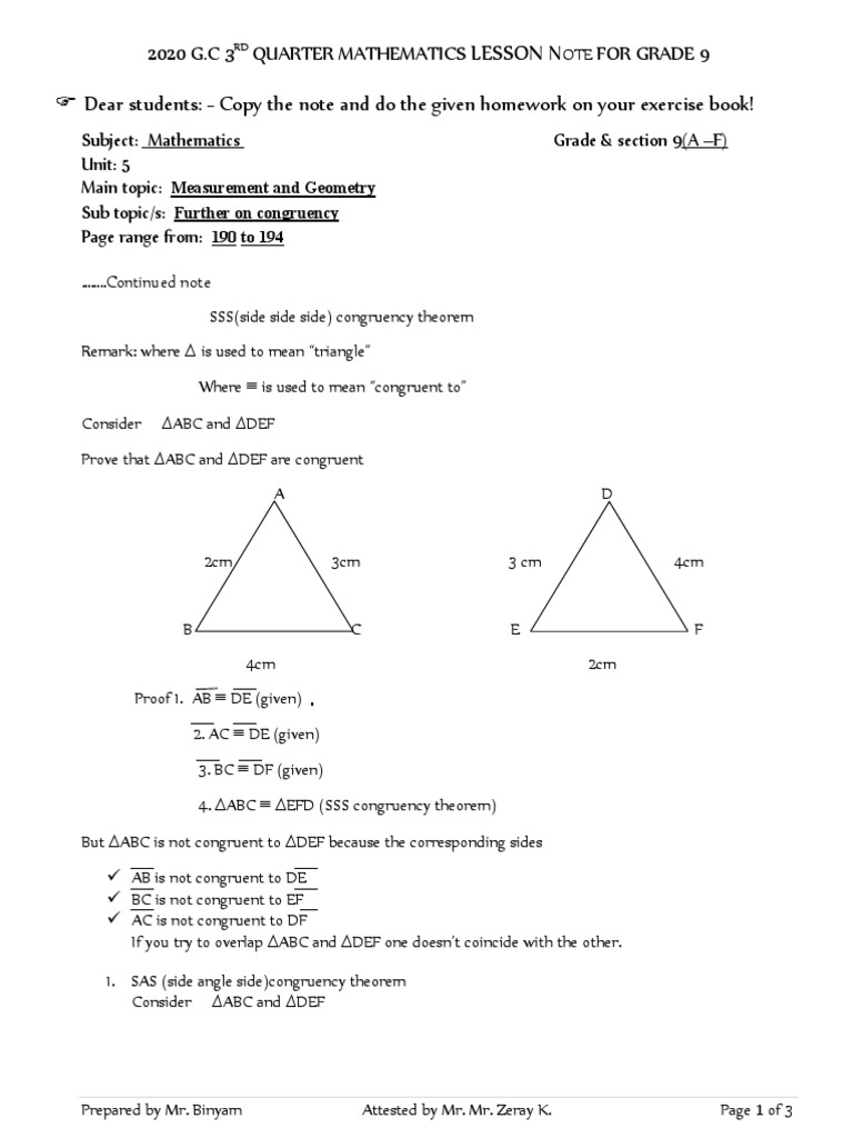 Maths Grade 9 - Lesson Note | PDF | Euclidean Geometry | Elementary ...