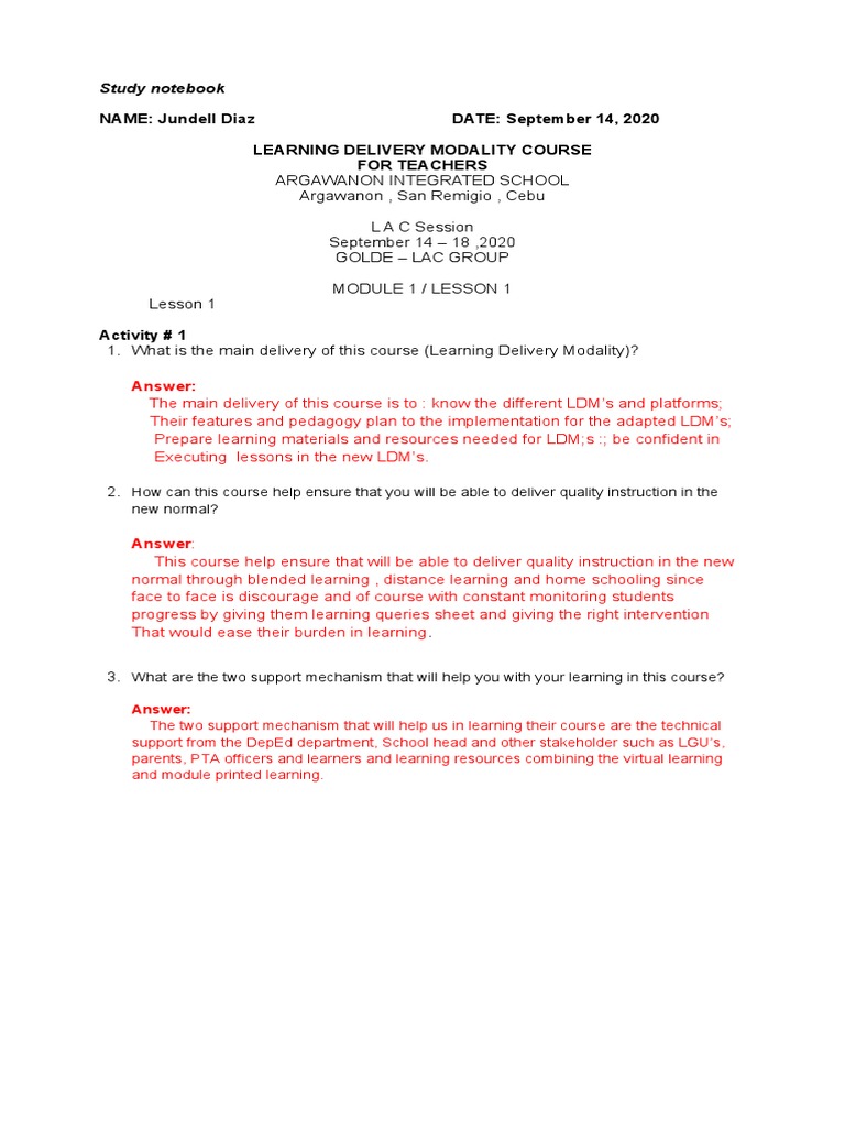 Module 1 Lesson 1 Activity 1 | PDF