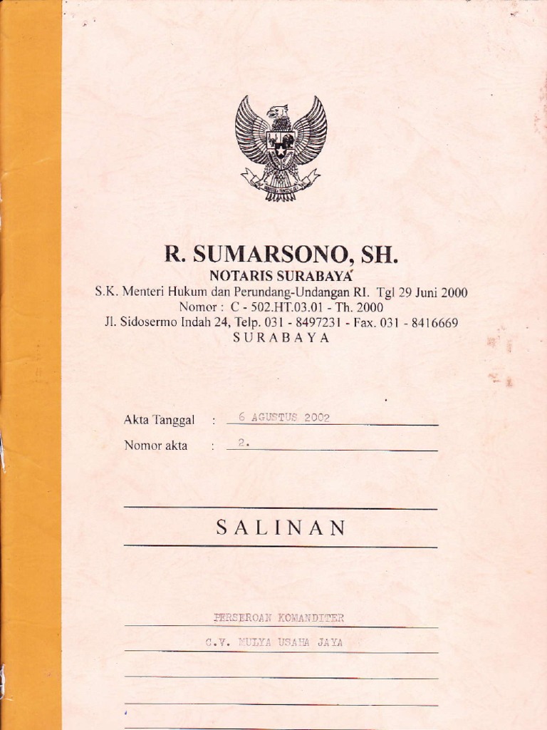 Akta CV. Mulya Usaha Jaya | PDF