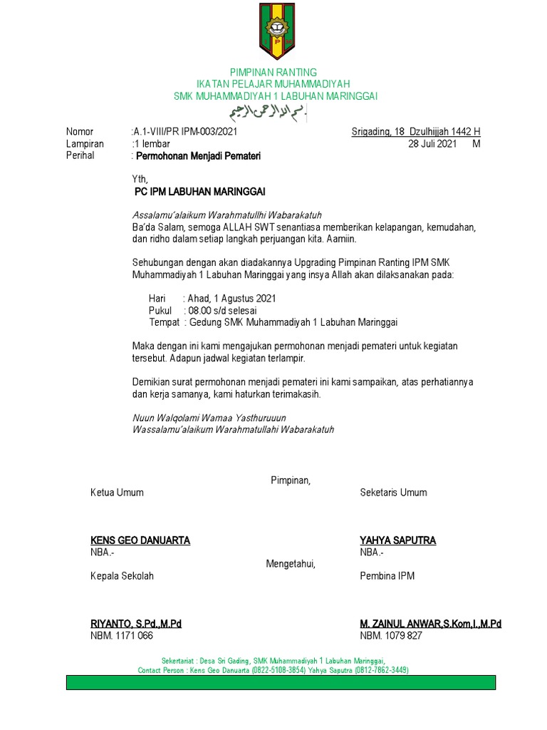 Permohonan Pemateri Upgrading IPM | PDF