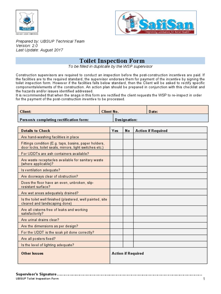 Toilet Inspection Form | PDF
