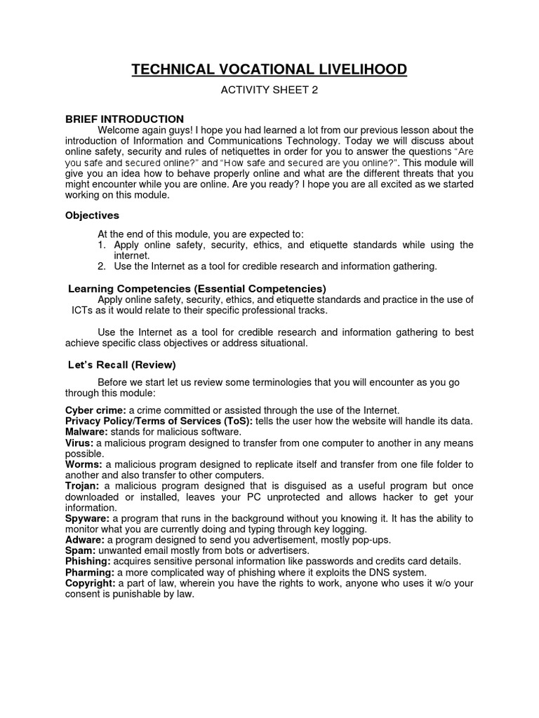 Technical Vocational Livelihood: Brief Introduction | PDF | Malware ...