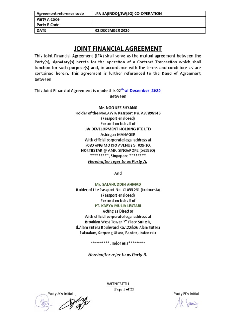 Joint Financial Agreement | PDF | Letter Of Credit | Arbitration