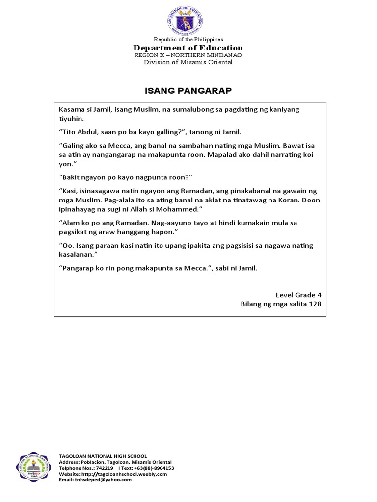 Filipino 7 - Isang Pangarap | PDF