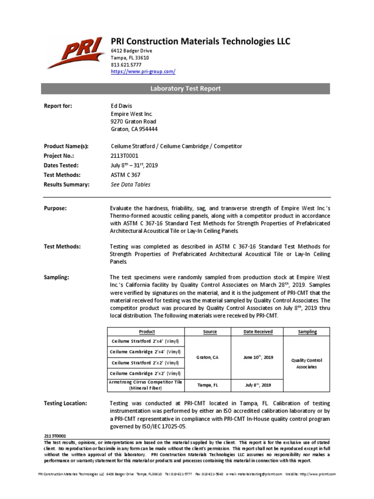 ASTM C 367 Test Report For Ceiling Tiles | PDF | Strength Of Materials ...