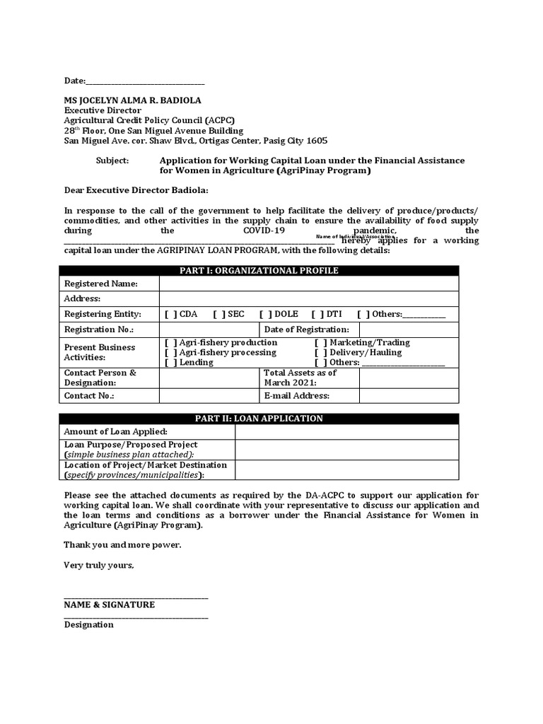 AgriPinay MSE Borrower Letter of Intent | PDF | Loans | Working Capital