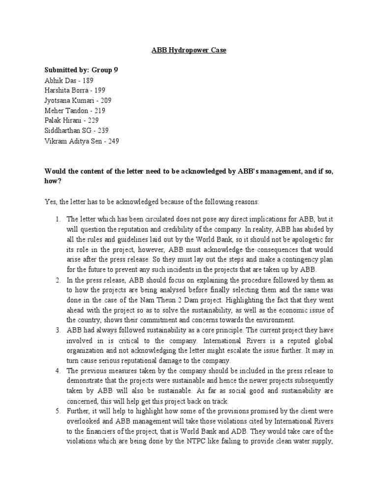 ABB Hydropower Project Response | PDF | Sustainability | Policy
