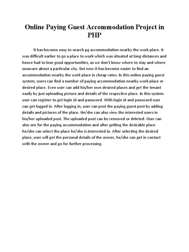 Online Paying Guest Accommodation Project in PHP | PDF | Computers
