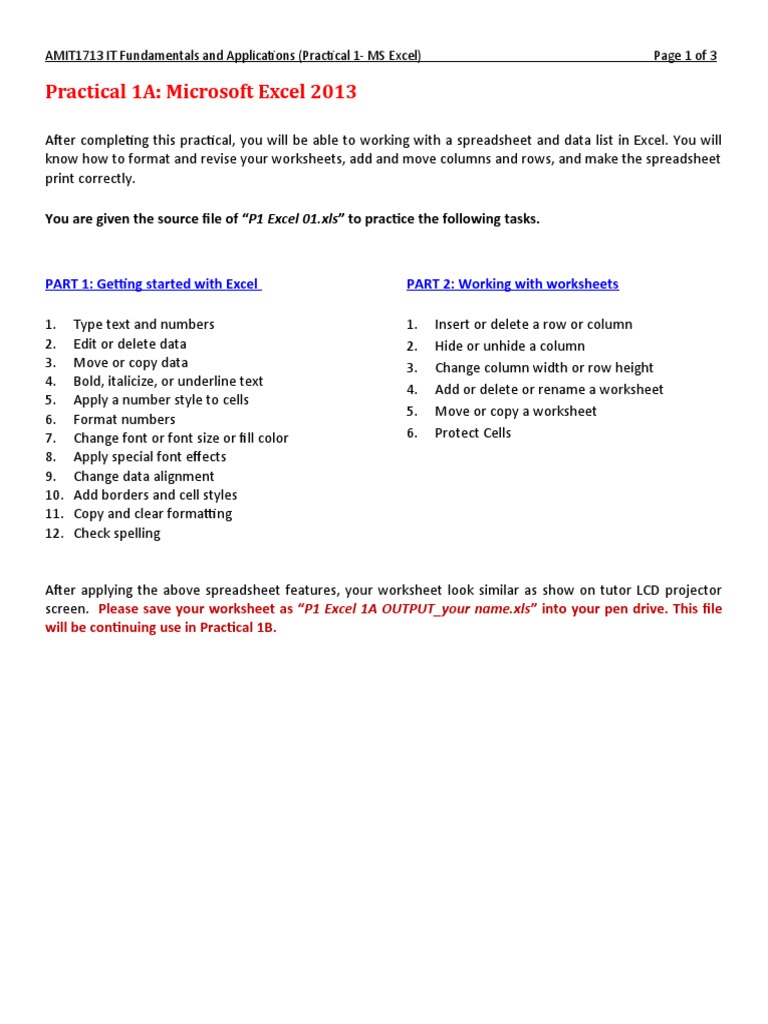 Practical 1 MS Excel | PDF | Microsoft Excel | Spreadsheet