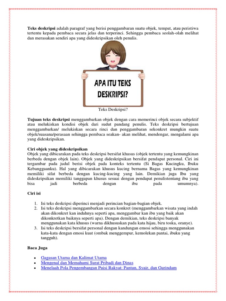Pengertian Dan Ciri Umum Teks Deskripsi | PDF