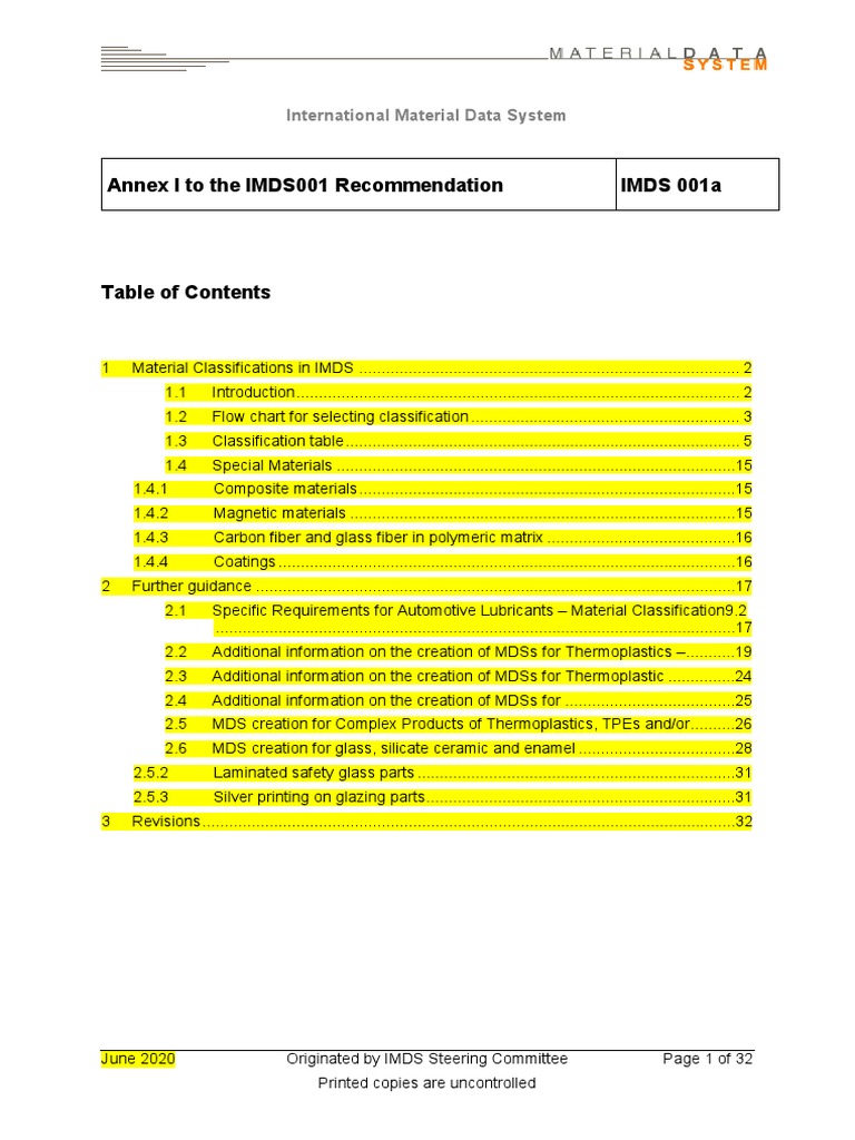IMDS Material Classification Guide | PDF | Metals | Alloy