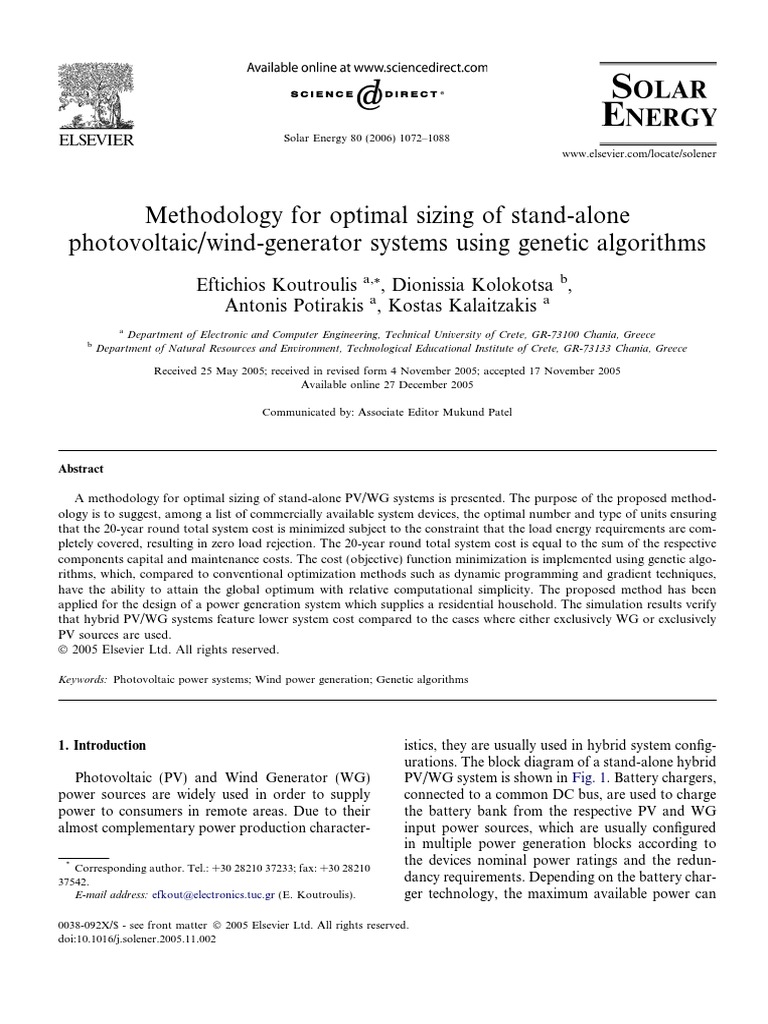 Methodology For Optimal Sizing of Stand-Alone Photovoltaic/wind-Generator Systems Using Genetic ...