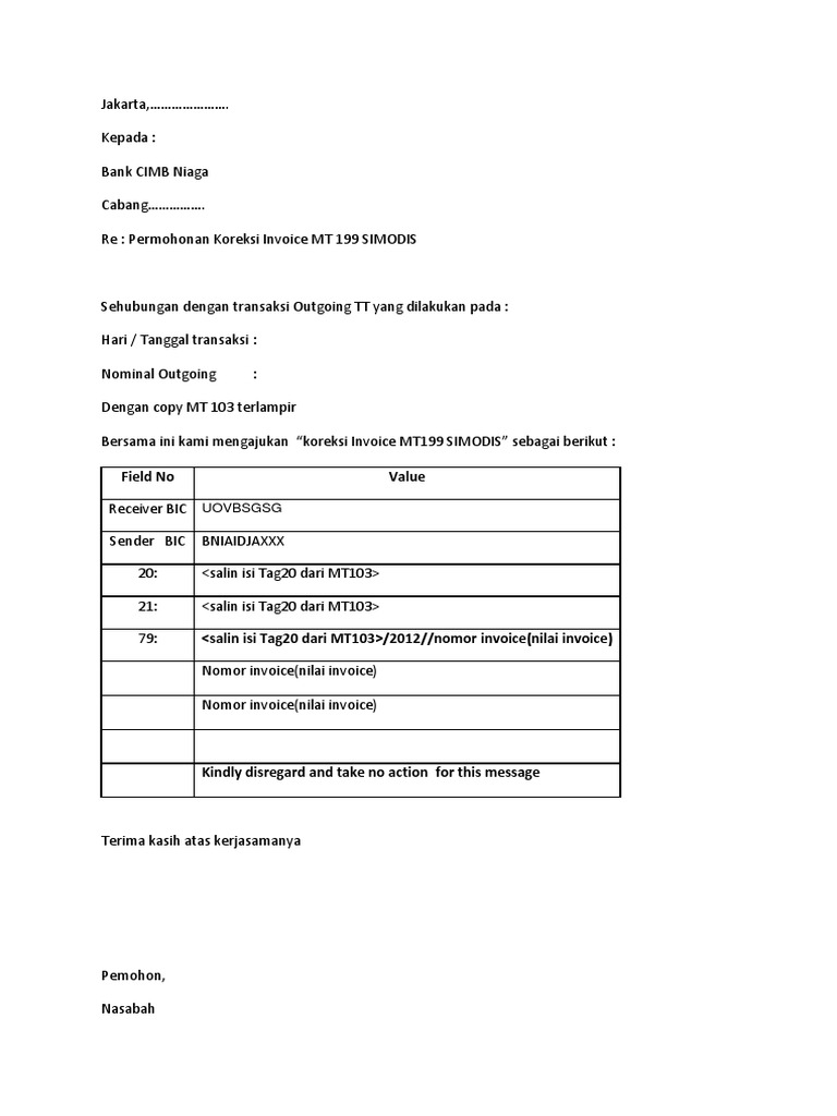 Surat Permohonan Koreksi - Amend MT 199 SIMODIS | PDF