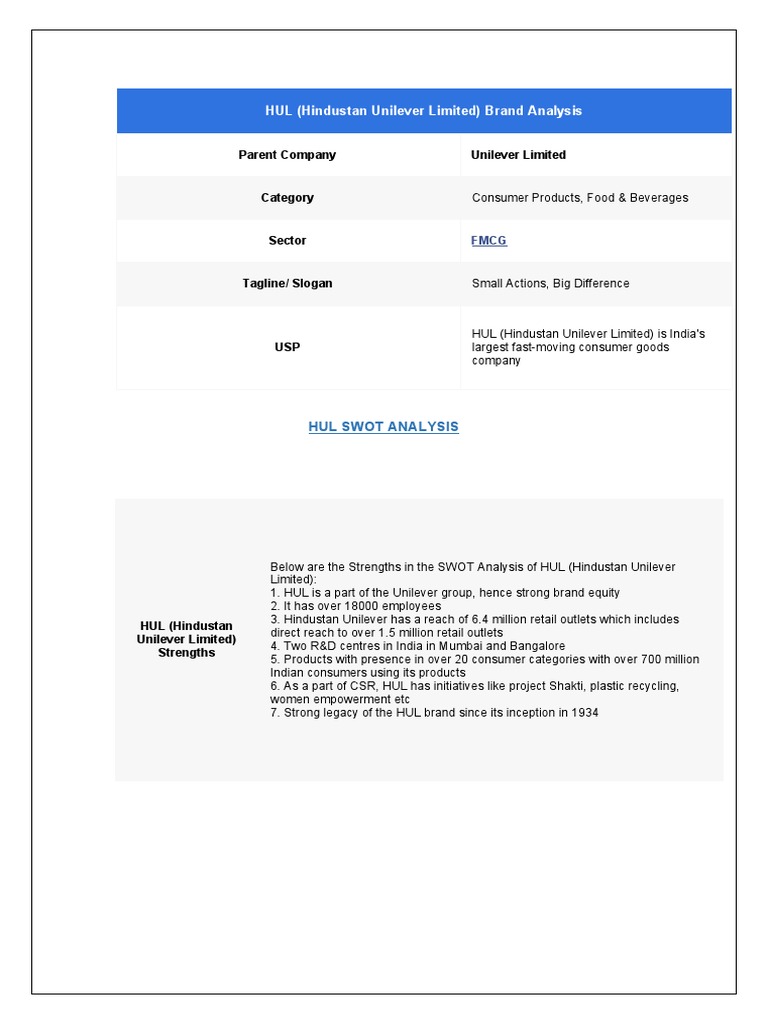 HUL (Hindustan Unilever Limited) SWOT Analysis | PDF | Unilever | Business