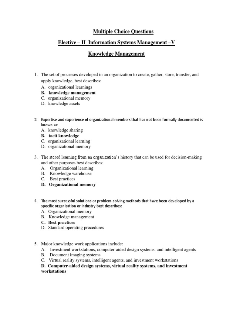 Mcq On Knowledge Management Pdf Intelligence Ai Semantics