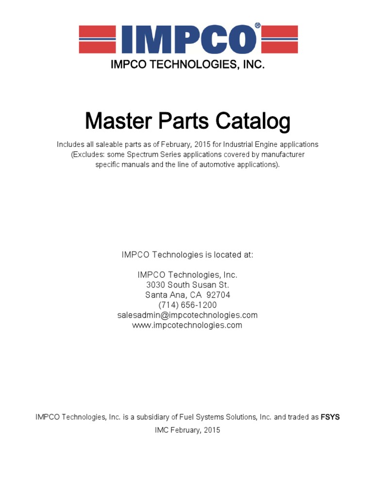 Impco Master Parts Catalog Feb 2015 Hires | PDF | Carburetor | Throttle