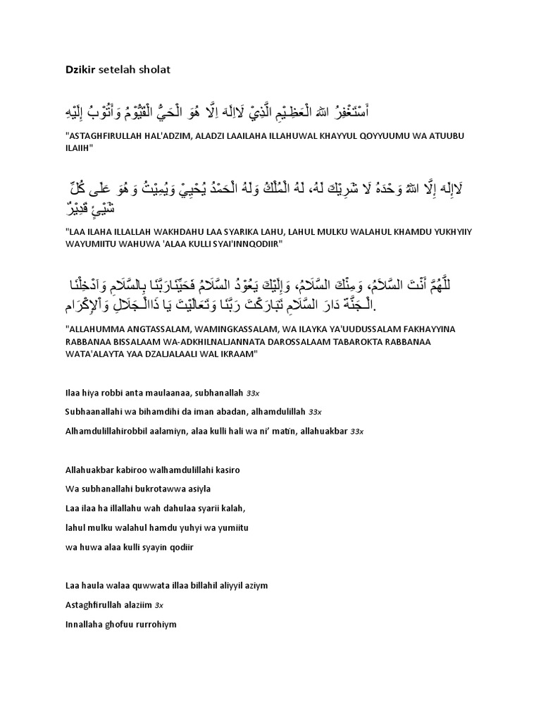 Dzikir Dan Doa Setelah Sholat (Latin) | PDF | Myanmar | China