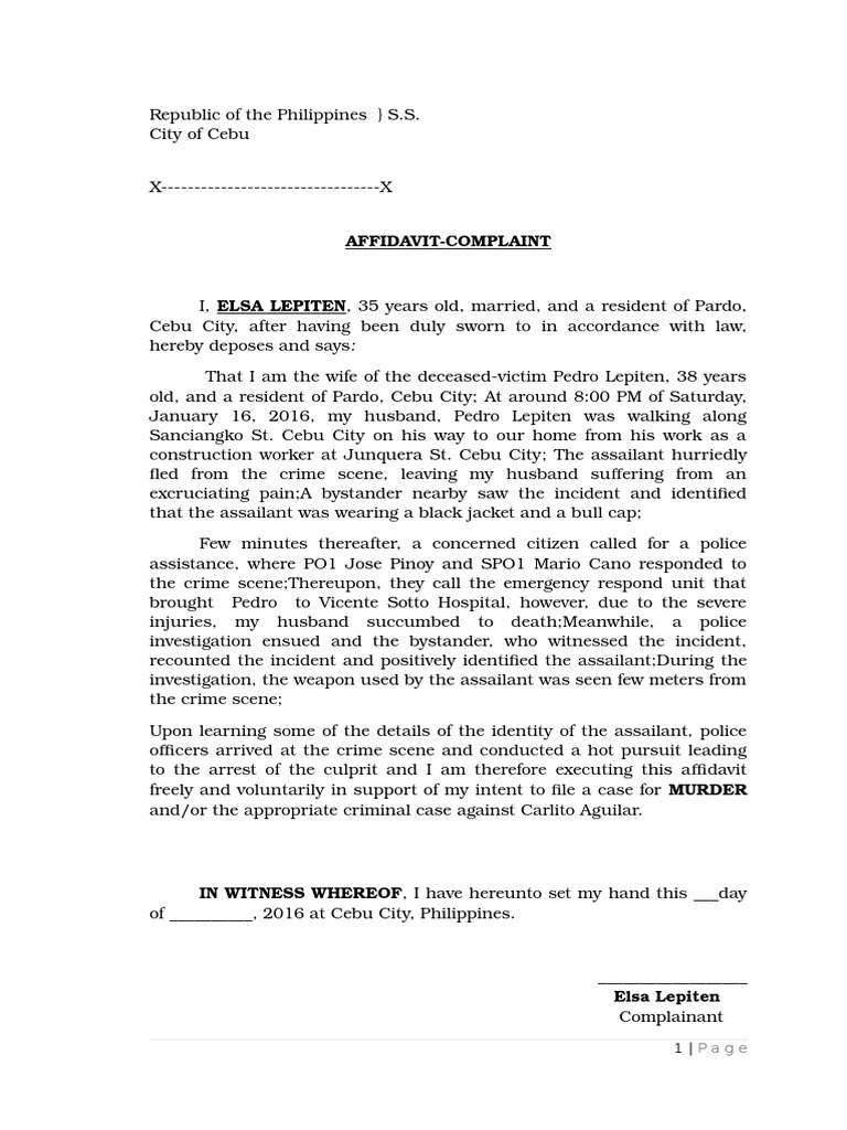 Toaz - Info Affidavit of Complainant Narrative Form PR | PDF ...