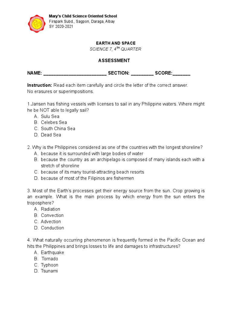 Earth&Space Assessment | PDF | Moon | Sun