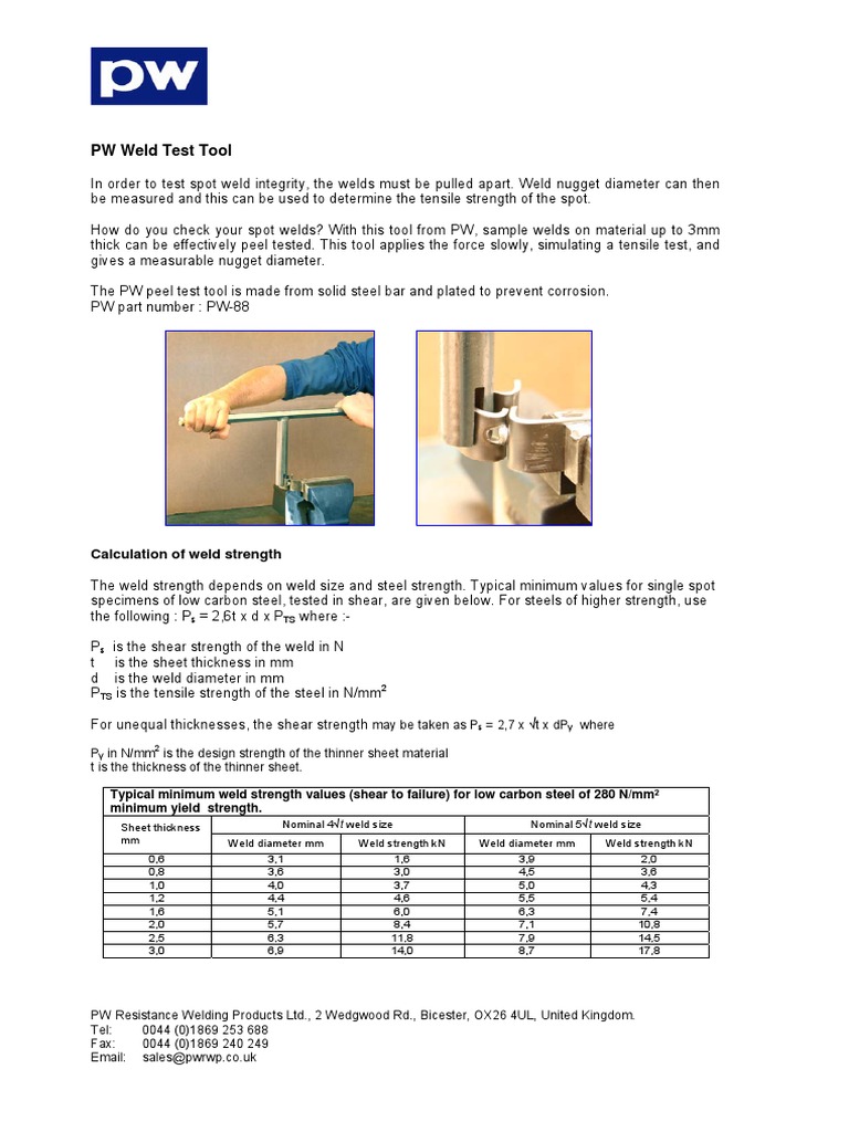 Spot Weld Testing Tool Guide | PDF