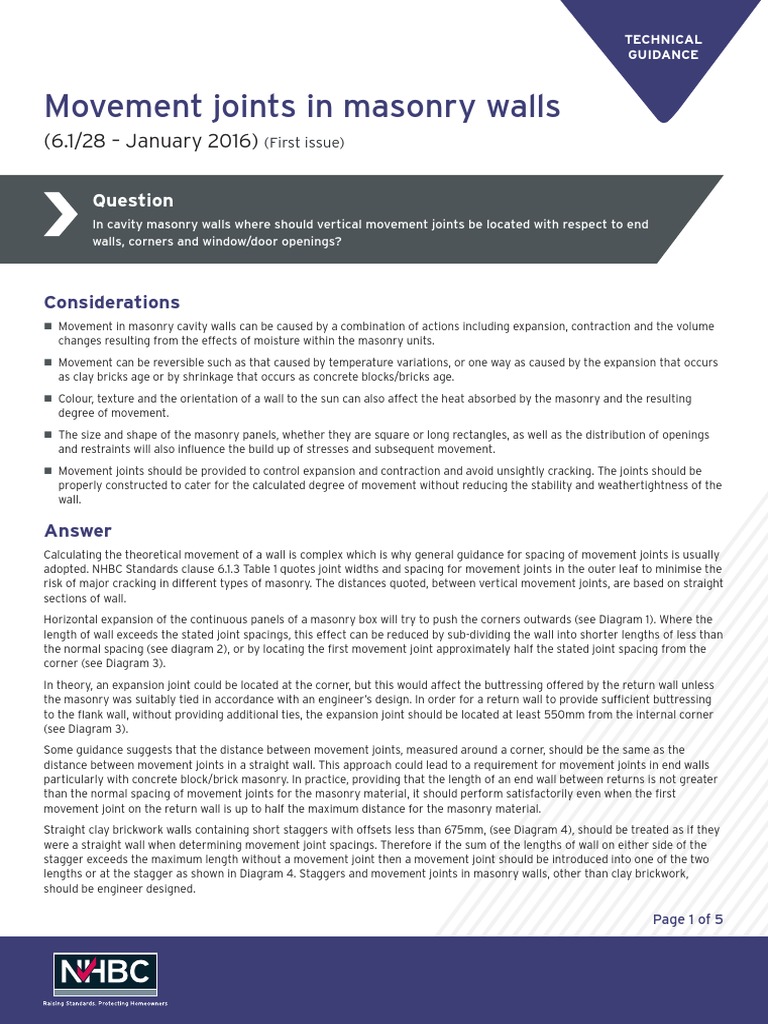 Movement Joints in Masonry Walls: (6.1/28 - January 2016) | PDF ...