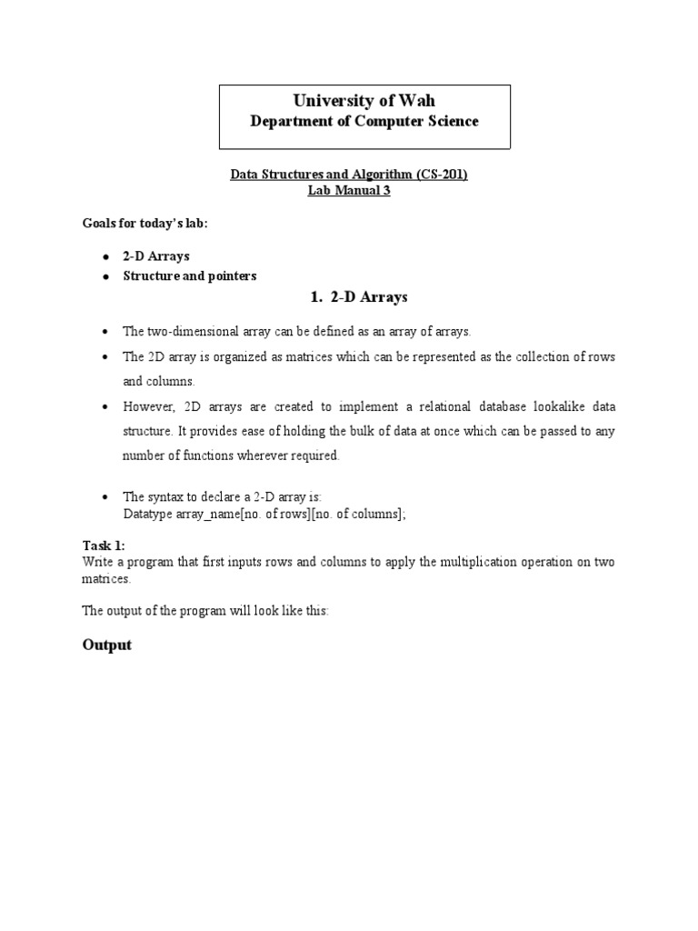 University of Wah: Department of Computer Science | PDF | Pointer (Computer Programming ...