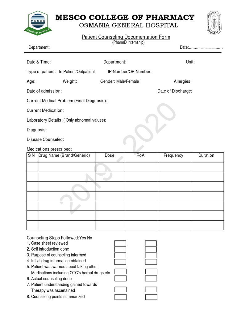 Patient Counseling Form | PDF | Pharmacy | Patient