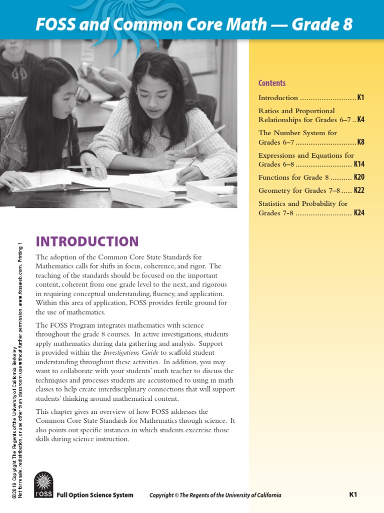 FOSS and Common Core Math - Grade 8 | PDF | Mathematics | Common Core ...