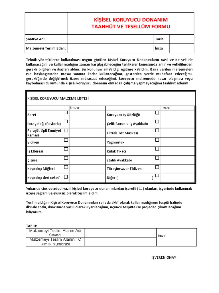 Ty İnşaat - KKD Zi̇mmet Formu | PDF