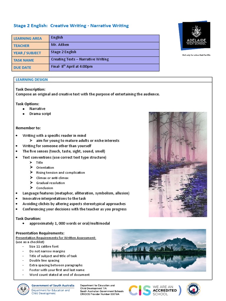 Stage 2 English Narrative Task Sheet 2021 | PDF | Narrative | English ...