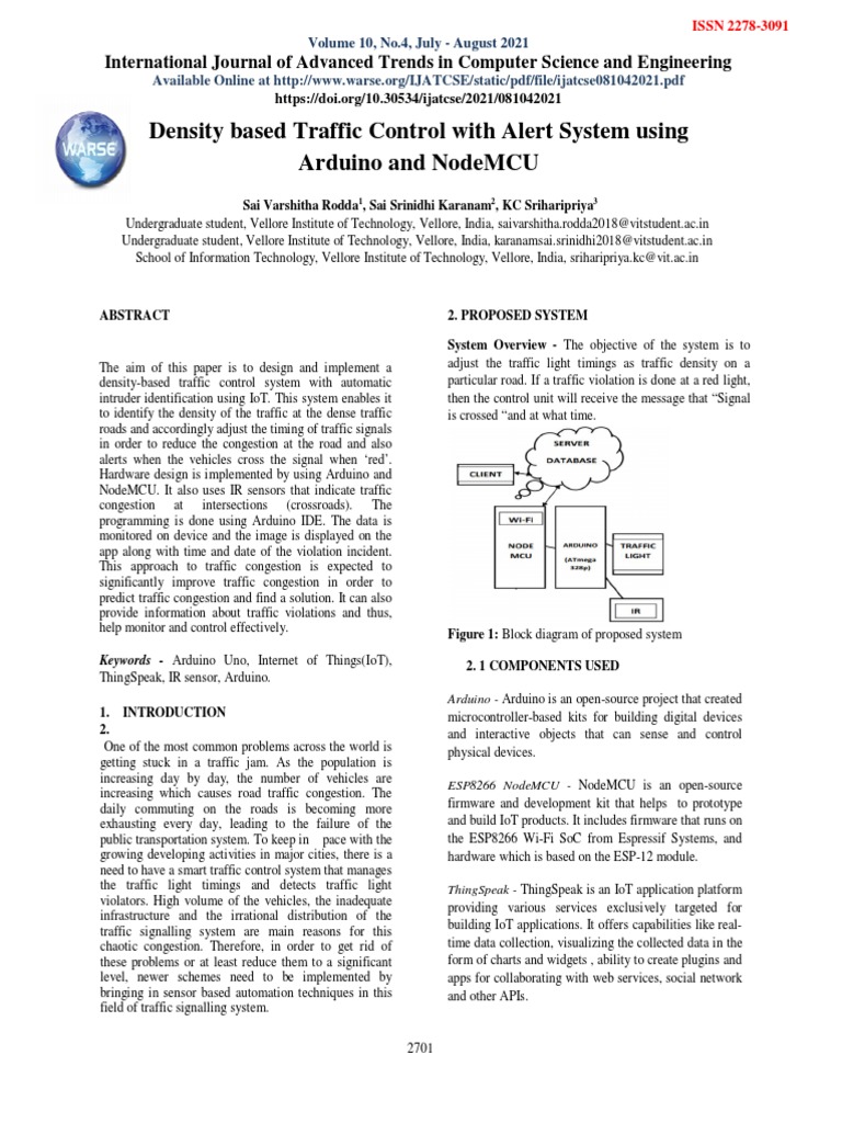 Density Based Traffic Control With Alert System Using Arduino and ...