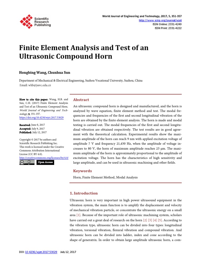 FEA and Test of An Ultrasonic Compound Horn | PDF | Ultrasound | Waves