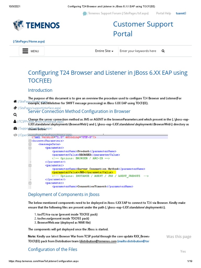 Configuring T24 Browser and Listener in JBoss 6.XX EAP Using TOCF (EE) | PDF | Text File | Computing