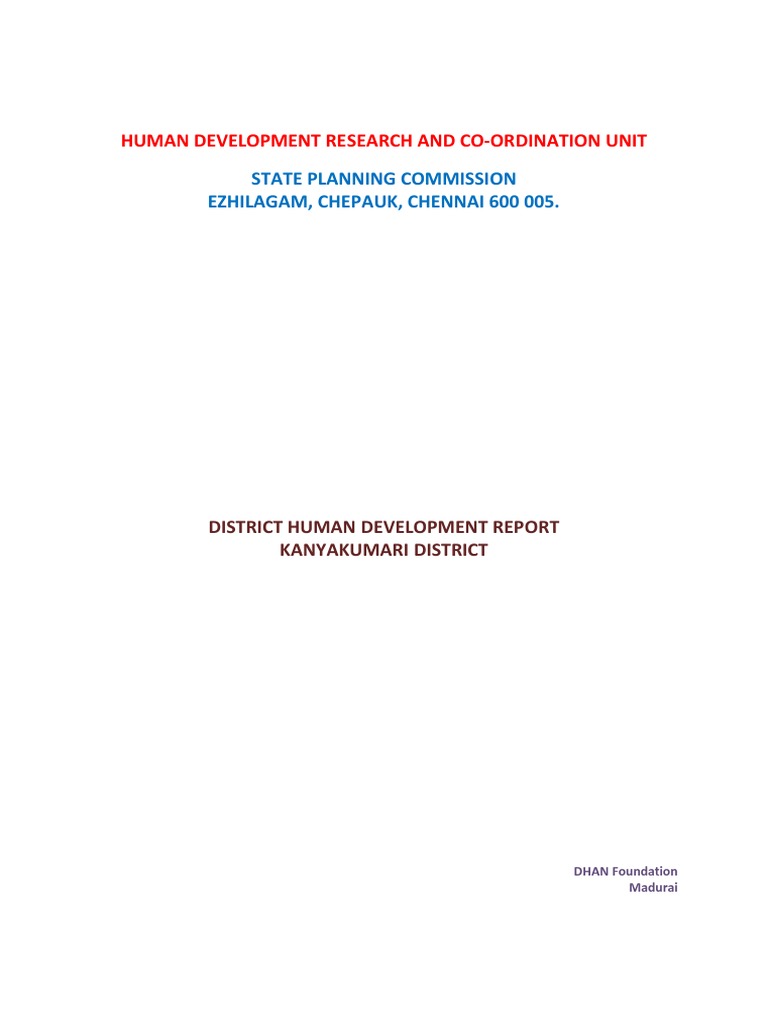 District Human Development Report - Kanyakumari District | PDF | Agriculture | Human Development ...
