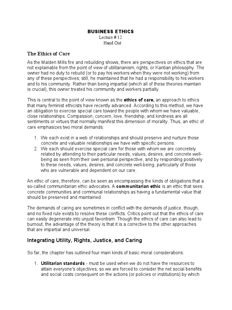 Ethics of Care in Business Practices | PDF | Crime & Violence | Justice