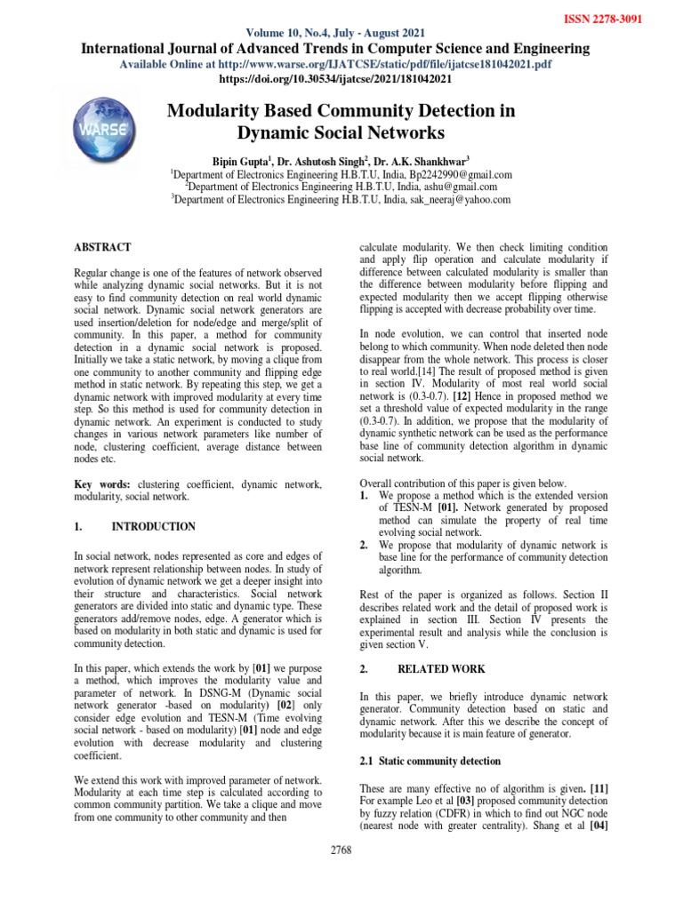 Modularity Based Community Detection in Dynamic Social Networks | PDF ...